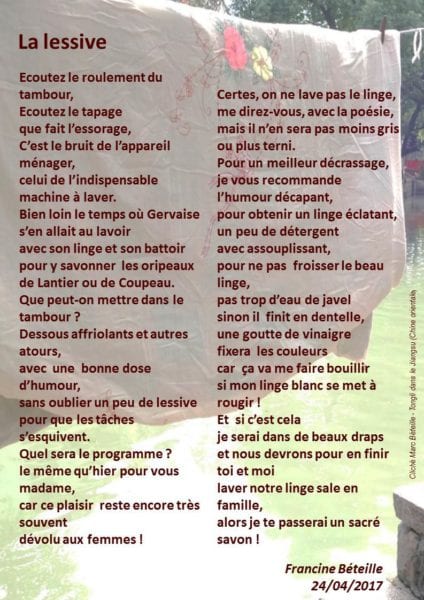 La lessive - Francine Béteille - Plume de Poète